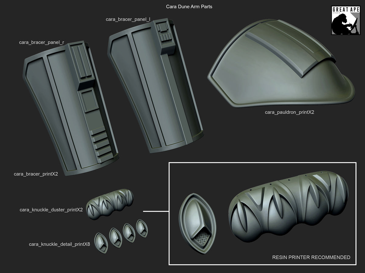 Cara Dune armor bundle models for 3D printing (.STL file download) – Great Ape Studio